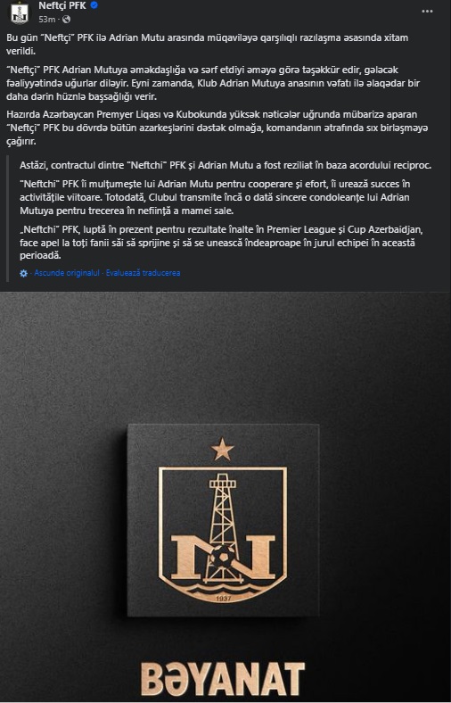 Mutu, dat afară de Neftchi în timp ce se afla în România după moartea mamei sale. A fost făcut ...